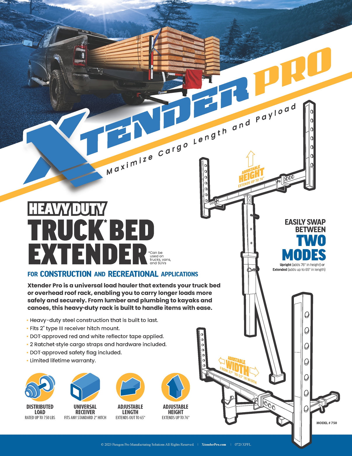 XTENDER® PRO 750 TRUCK BED EXTENDER 750 LBS | Paragon Pro